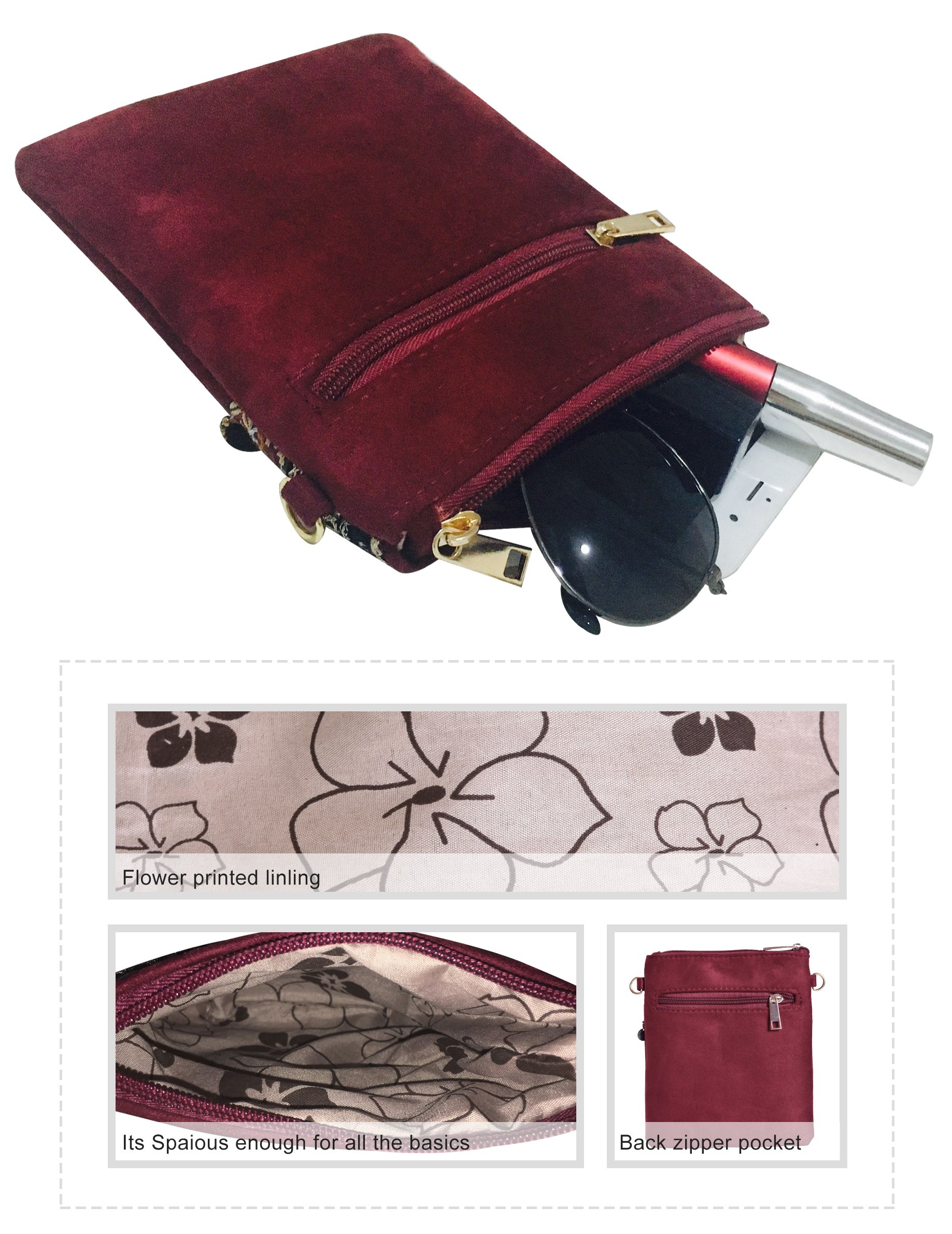Pulama Vintage Bohemian Crossbody Small Handbag Adorable Ethnic Sling Pouch Claret