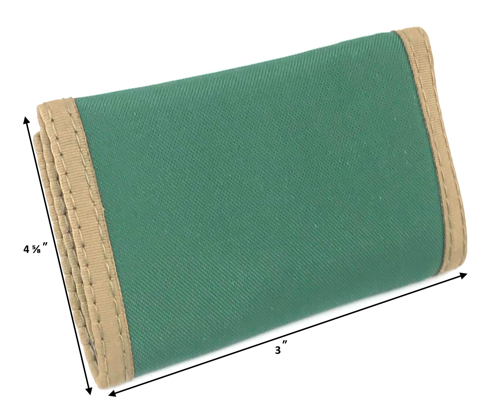 Rainbow of California USA Made Slim Front Pocket Wallet Trifold Inside ID Nylon Cordura Hook & Loop Closure (Hunter Green w/Coyote Brown Trim)