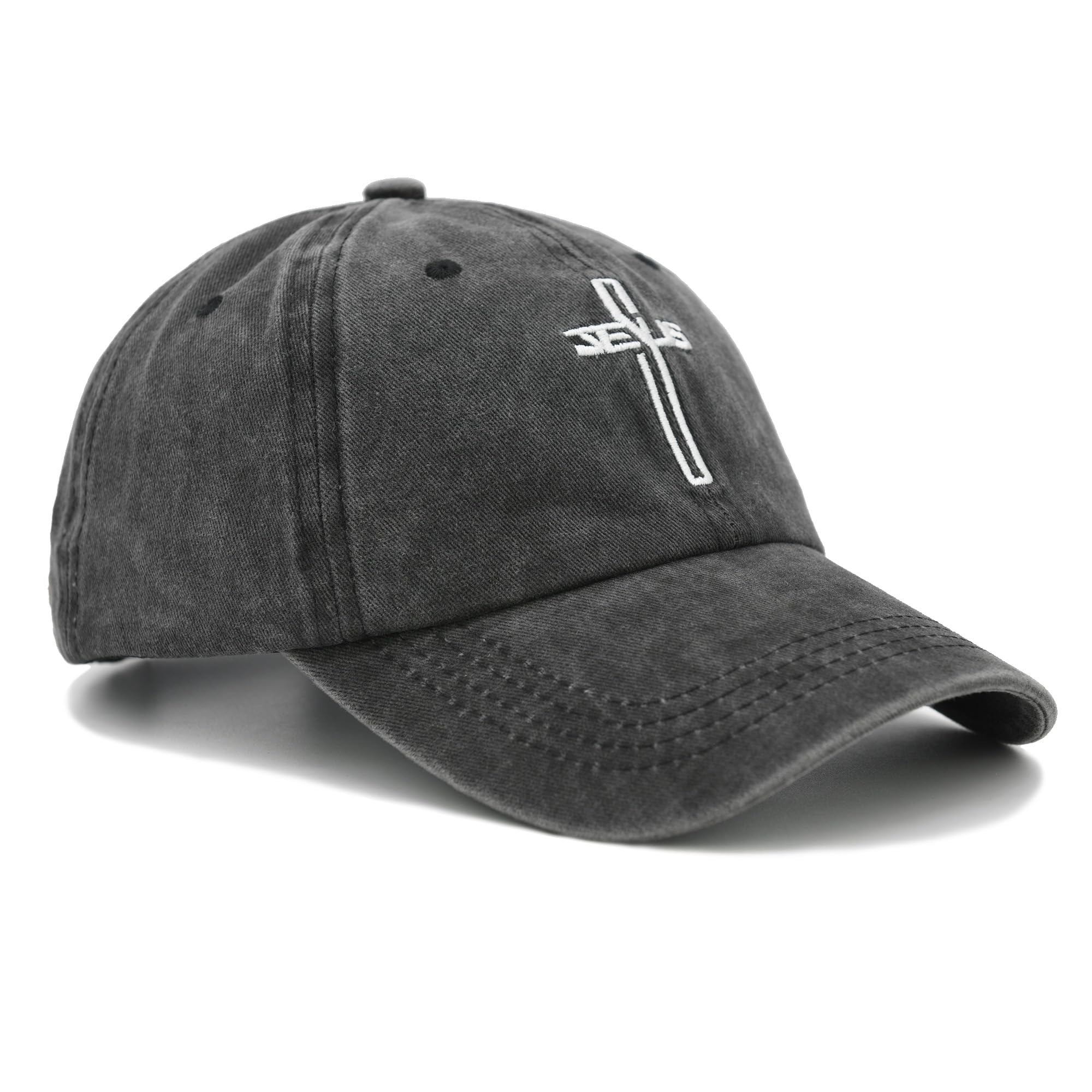 Christian Gifts for Men Women, Cross Faith Hat, Washed Vintage Embroidered Baseball Cap Black
