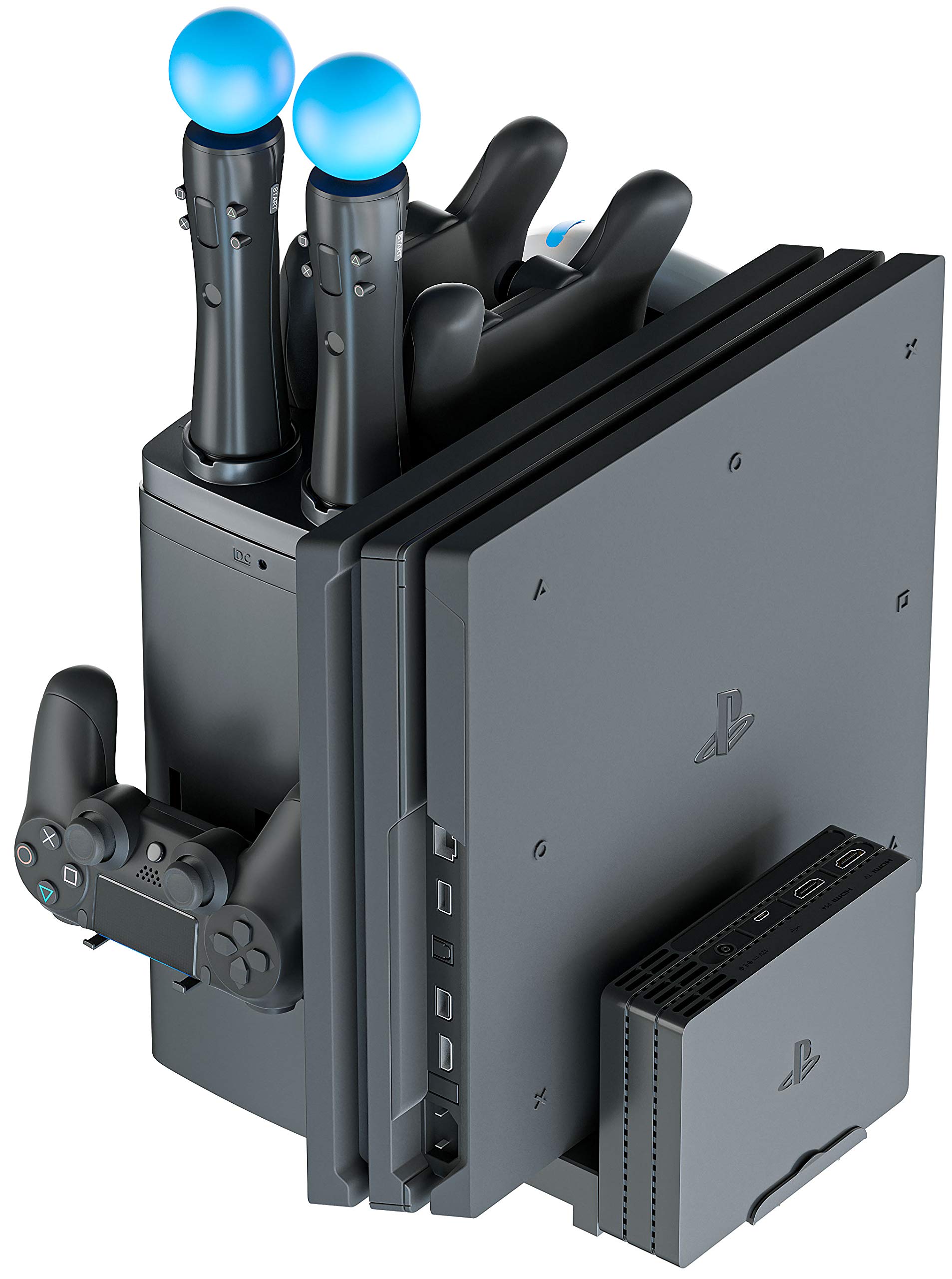 Skywin- Charging Station Compatible with PS4 VR Headset, PSVR Charging Station Stand with Game Disc Rack, Headset and Console Stand, Cooling Fan, Controller Charger and USB Hub - Multipurpose VR Stand