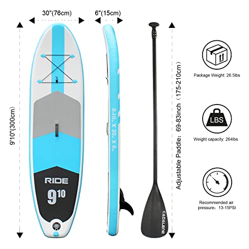 CADALENE Inflatable Stand Up Paddle Board with SUP Accessories, Inflatable Paddle Board for Adults & Youth of All Skill Levels (9.10ft Blue)