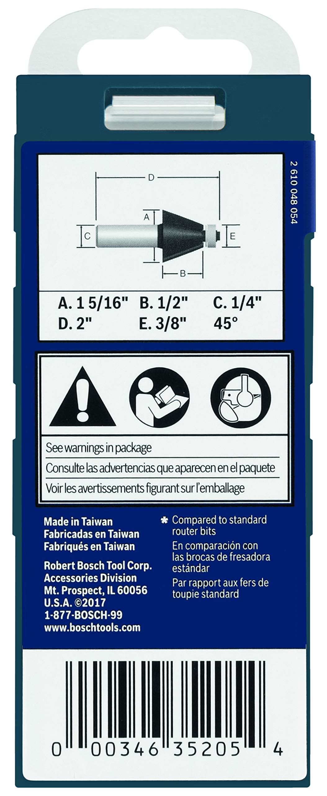 BOSCH 85298M 1-5/16 In. x 45 degree Carbide Tipped Chamfer Bit