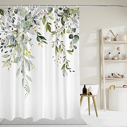Onlalasyc Plant Shower Curtain, Watercolor Leaves on The Top Shower Curtain Sets for Bathroom Home Hotel, Waterproof and Machine Washable with 12 Hooks, 72×72 inch