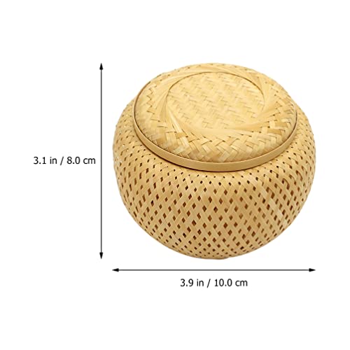 Hemoton Woven Tea Basket Food Serving Baskets with Lid Woven Wicker Basket Round Woven Wicker Basket Log Color