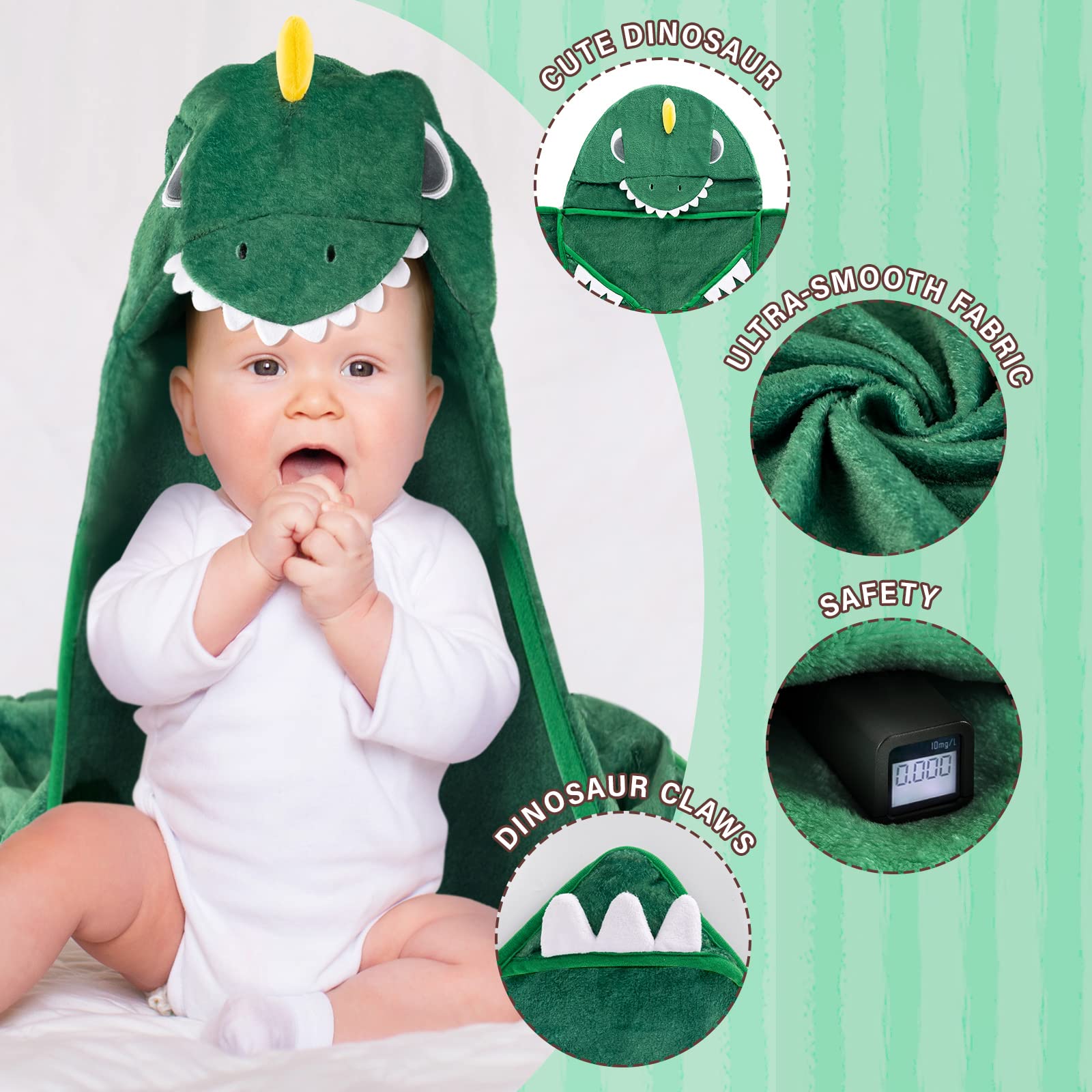 Dinosaur Blanket Super Soft Baby Throw Blanket, Double Layer Baby Hooded Towel with Dotted Backing for Baby Infant Toddler