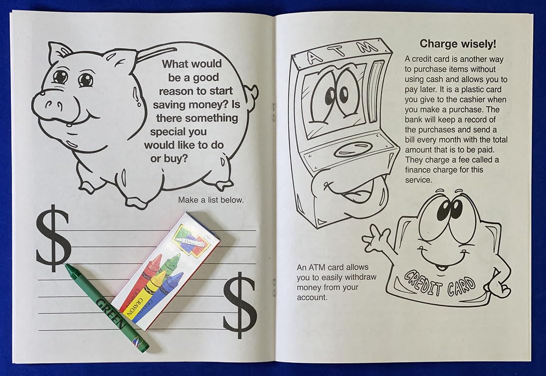 ZOCO - My Favorite Bank - Educational Coloring Books (25 Bulk Pack, with Crayons) - Banking Supplies - Games, Puzzles, Activities - Gifts for Kids