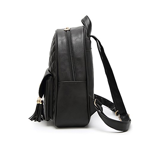 I IHAYNER Women's Simple Design Quilted Backpack Mini Backpack for Women 3 Pcs Leather Backpack Purse for Women Mini Backpack for Ladies Black