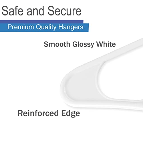 Heshberg Plastic Hooks Hangers Space Saving Tubular Clothes Hangers Standard Size Ideal for Everyday Use on Shirts, Coats, Pants, Dress, Skirts, Etc. (50 Pack) (White)