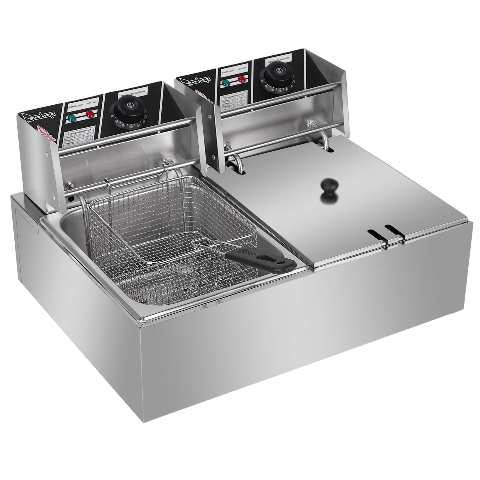 Commercial Electric Deep Fryer, Countertop Stainless Steel Deep Fryer French Fries for Restaurant Home Kitchen (Double Tank, 12.7QT/12L)