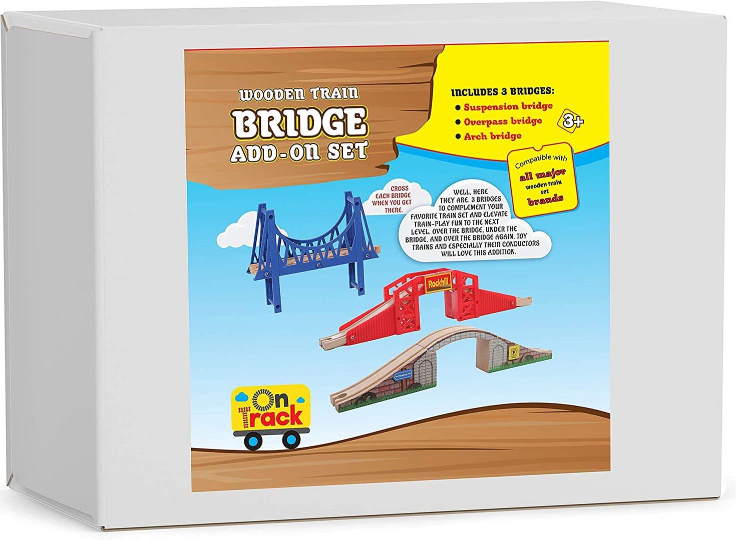 On Track USA Bridge Accessory Train Set: Suspension, Overpass and Arch Bridge Set Compatible with All Major Toy Trains Railway Expansion Accessories, Toy Train Track Accessory
