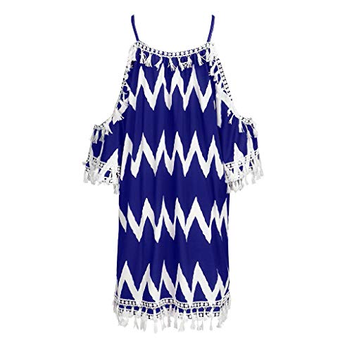 KYLEON Dress for Women Summer Casual Bohemian Off Shoulder Beach Dresses Tassel Swing Mini Short Sundress
