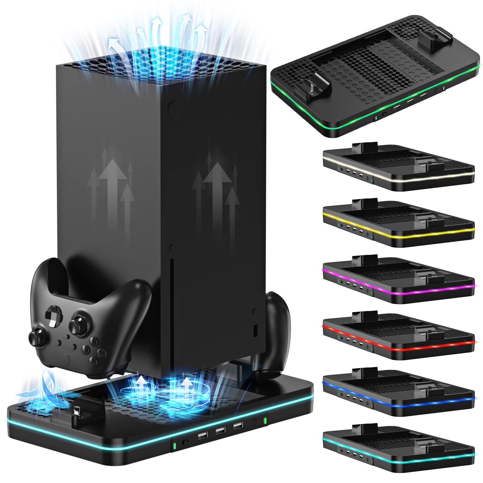 Cooling Fan Charging Station for Xbox Series X/S, Fast Charging Stand Dock Dual Controller Charger Station with 3 USB Ports, Cooling Stand Fan Cooling System for Xbox Series X/S Accessories