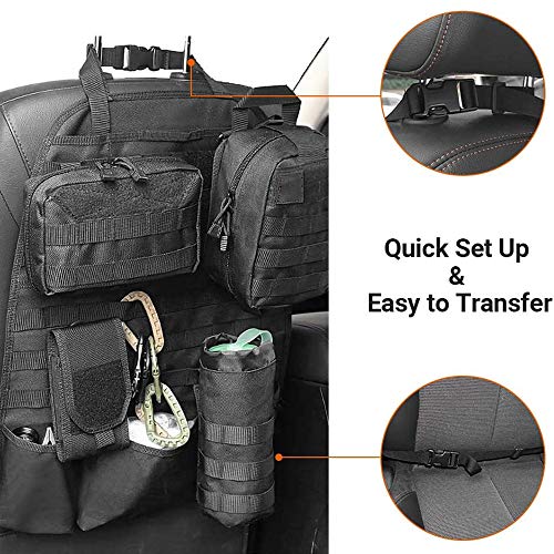 Car Backseat Organizer Tactical Molle Panel Seat Back Protector Cover Nylon Vehicle Car Back Seat Cover Pocket Storage (Black-2pc)