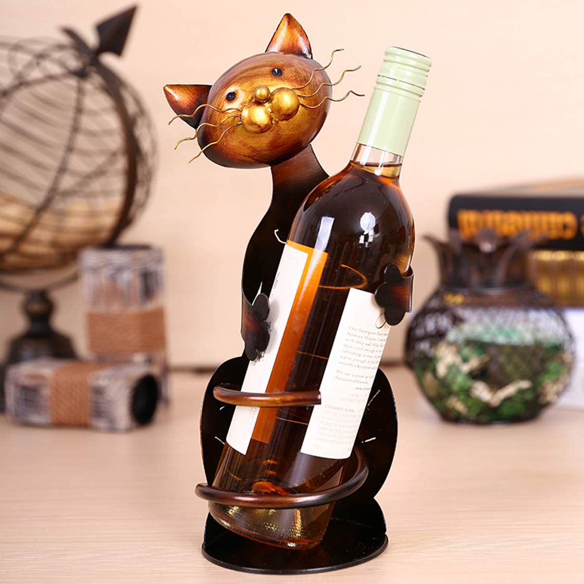 Cat Shaped Wine Holder Wine Shelf Metal Figurine Practical Figurine Rack for Wine Bottle Office Home Decor Wine Rack
