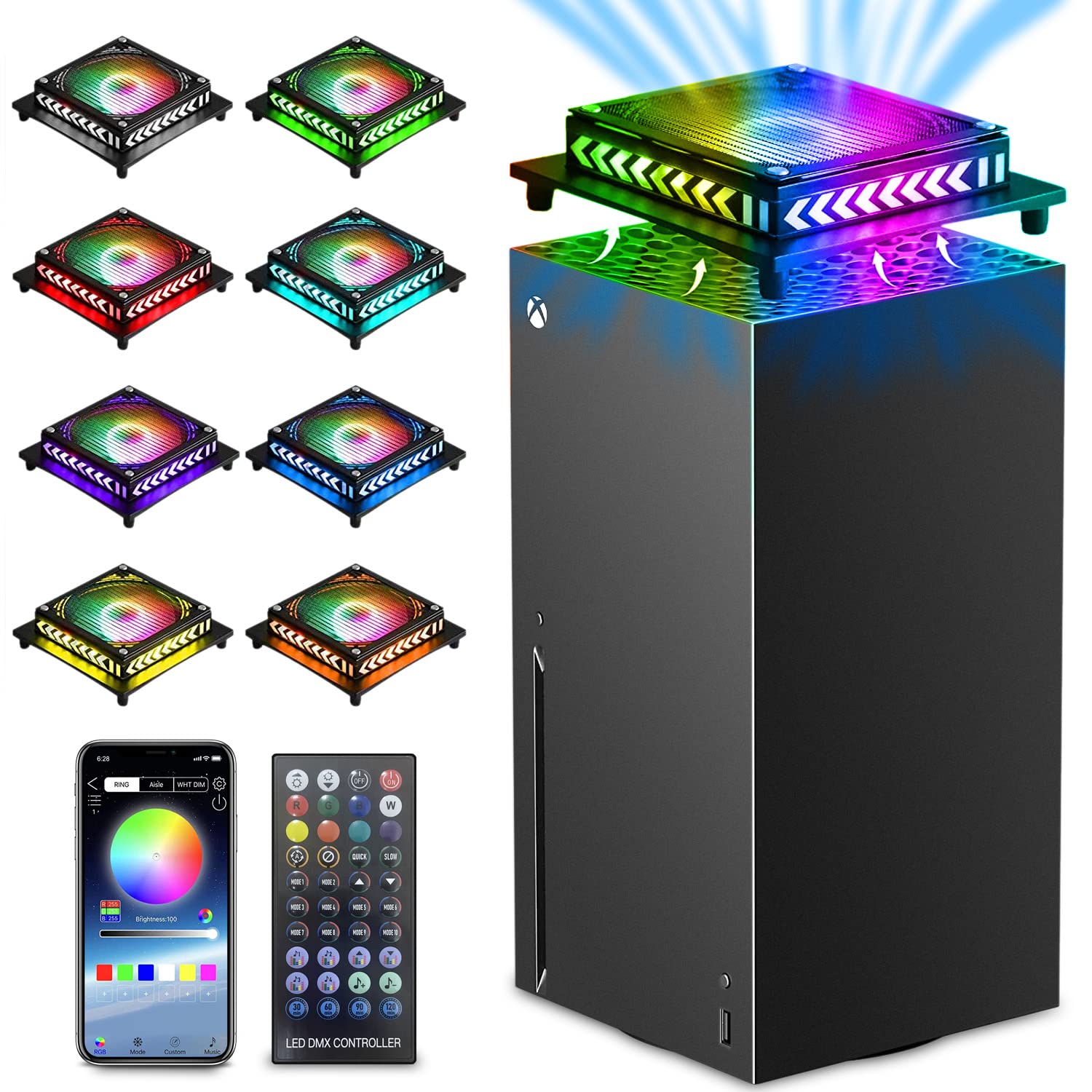 Cooling Fan Compatible with Xbox Series X - Sonicgrace Fan Cooler System for Xbox Series X with 400+ RGB Light Effects, Dust-proof, Low Noise Top Fan, APP, Remote Control for Series X Accessories