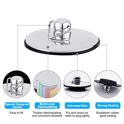 Drain Stopper Bathroom Sink Bathtub Accessories Hair Catcher Trap Strainer,Tub Stopper,Chrome Kitchen Sink Bathroom Bathtub Drain Cover Stopper Solid Metal Waste Plug with Chain