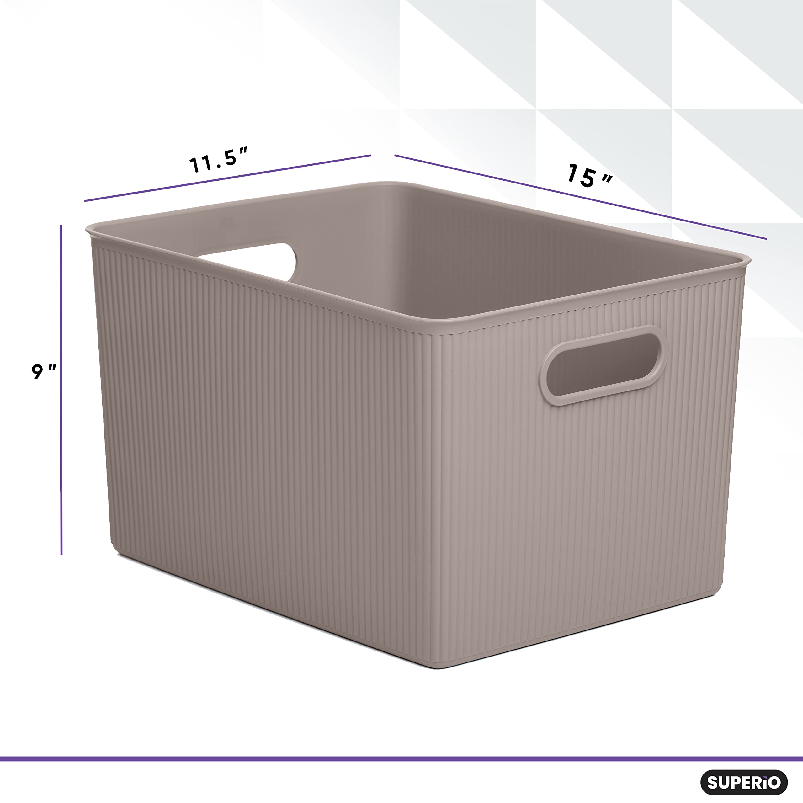 Superio Ribbed Collection - Decorative Plastic Open Home Storage Bins Organizer Baskets, X-Large Taupe (6 Pack) Container Boxes for Organizing Closet Shelves Drawer Shelf 22 Liter/23 Quart