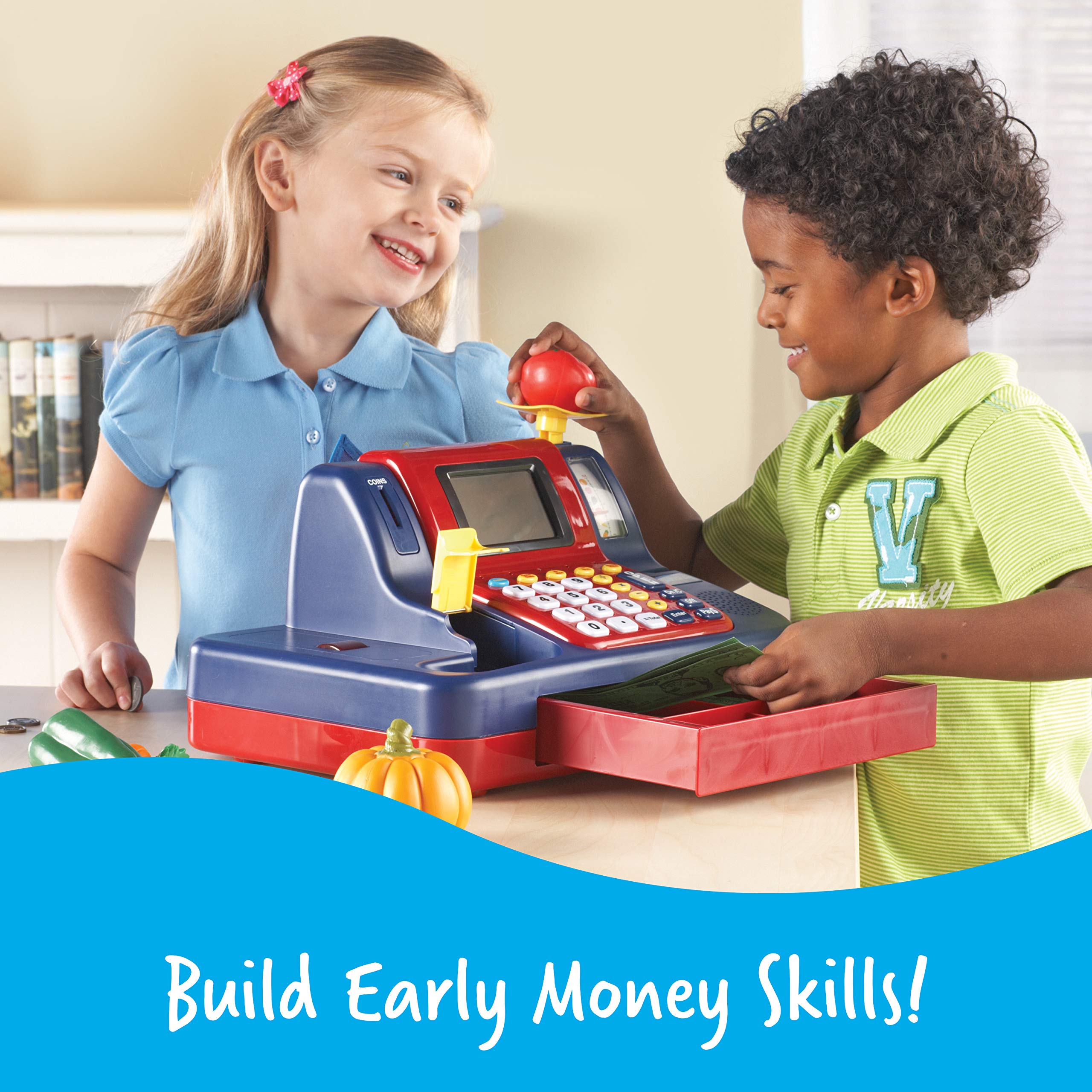 Learning Resources Pretend & Play Teaching Cash Register, 73 Piece Set, Ages 3+, Talking Register, Counting Activities, Money Management