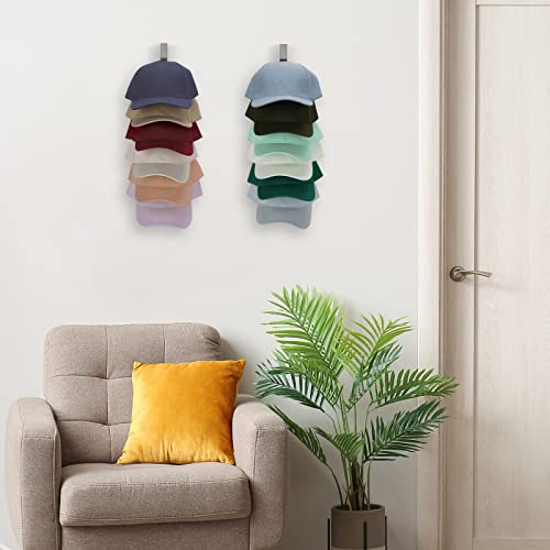 Telihel Wooden Hat Rack for Wall Baseball Cap Display Organizer (Set of 2), Modern Rustic Hat Holder Wall mounted Caps Hanger for Bedroom Entryway Laundry (gray)