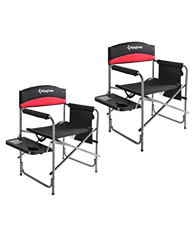 KingCamp Camping Chairs 2 Pack, Heavy Duty Folding Directors Chair Sports Chair Oversized Padded Seats with Side Table Storage Pockets Armrest for Adults, Supports 396 lbs, Red