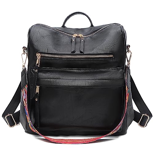 KOOIJNKO Women Backpack Purse Vintage Rucksack Convertible Shoulder Bag Travel Daypack (Black) One_Size