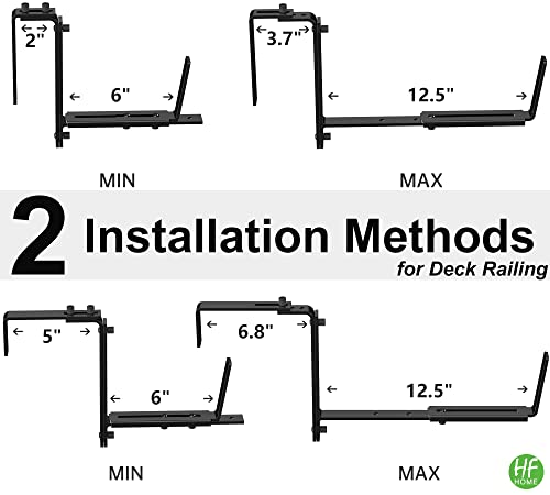 HFHOME 4 PCS Adjustable Planter Box Bracket (6 to 12.5 Inches) for Flower Box Holders, Window Boxes Planters Hooks, Heavy Duty Wall Mount Holder for Windowsills, Garden, Fences, and Balcony - Black