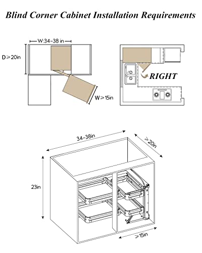 HFWYJF Blind Corner Cabinet Pull Out Organizer 15 Inch Opening,Magic Corner Base Cabinet Pull Out Left,Hidden Corner Cabinet Slide Out Shelves,2 Tier 4 Shelf Chrome Blind Corner Soft Close