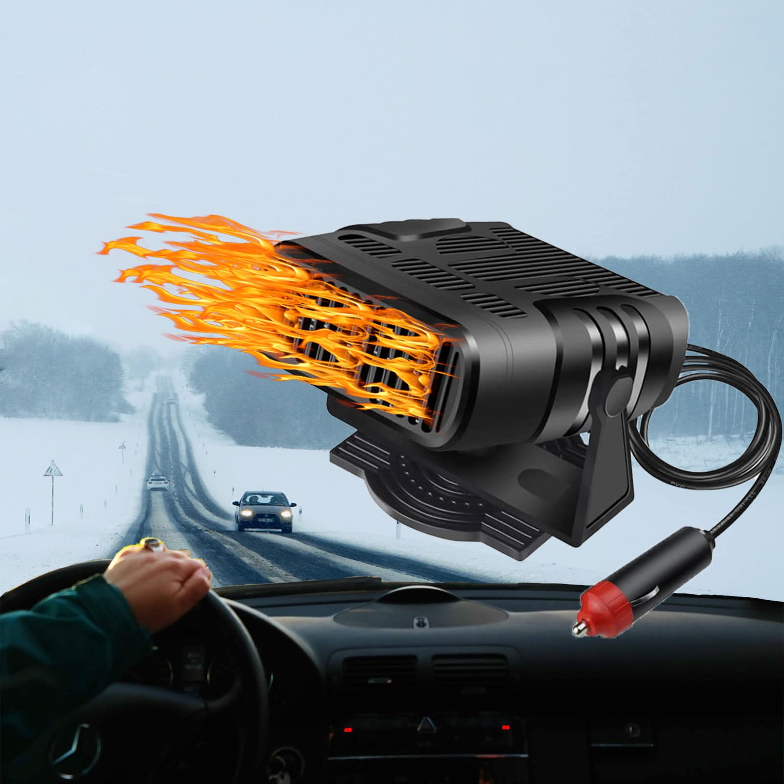 Car Heater 12V 120W Portable Car Heater that Plugs into Cigarette Lighter, 2 in 1 Car Heating and Cooling Fan,Car Windshield Defroster Demister 10S Fast Heating Black