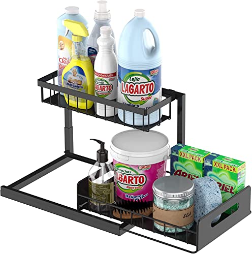 HFXBearArmor Sink Organizer, Pull Out Cabinet Organizer Slide Out Sliding Shelf Under Cabinet Storage Multi-Use for Under Kitchen Bathroom Sink Organizers and Storage