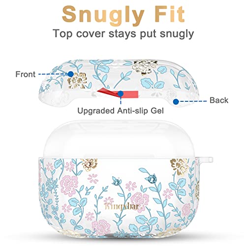 KINGXBAR for AirPods Pro Case Cute Soft Clear Floral Protective Cover for Women Girls with Bling Crystals & Keychain