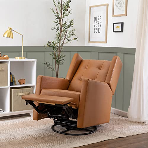 DaVinci Maddox Recliner and Swivel Glider in Vegan Tan Leather, Greenguard Gold & CertiPUR-US Certified
