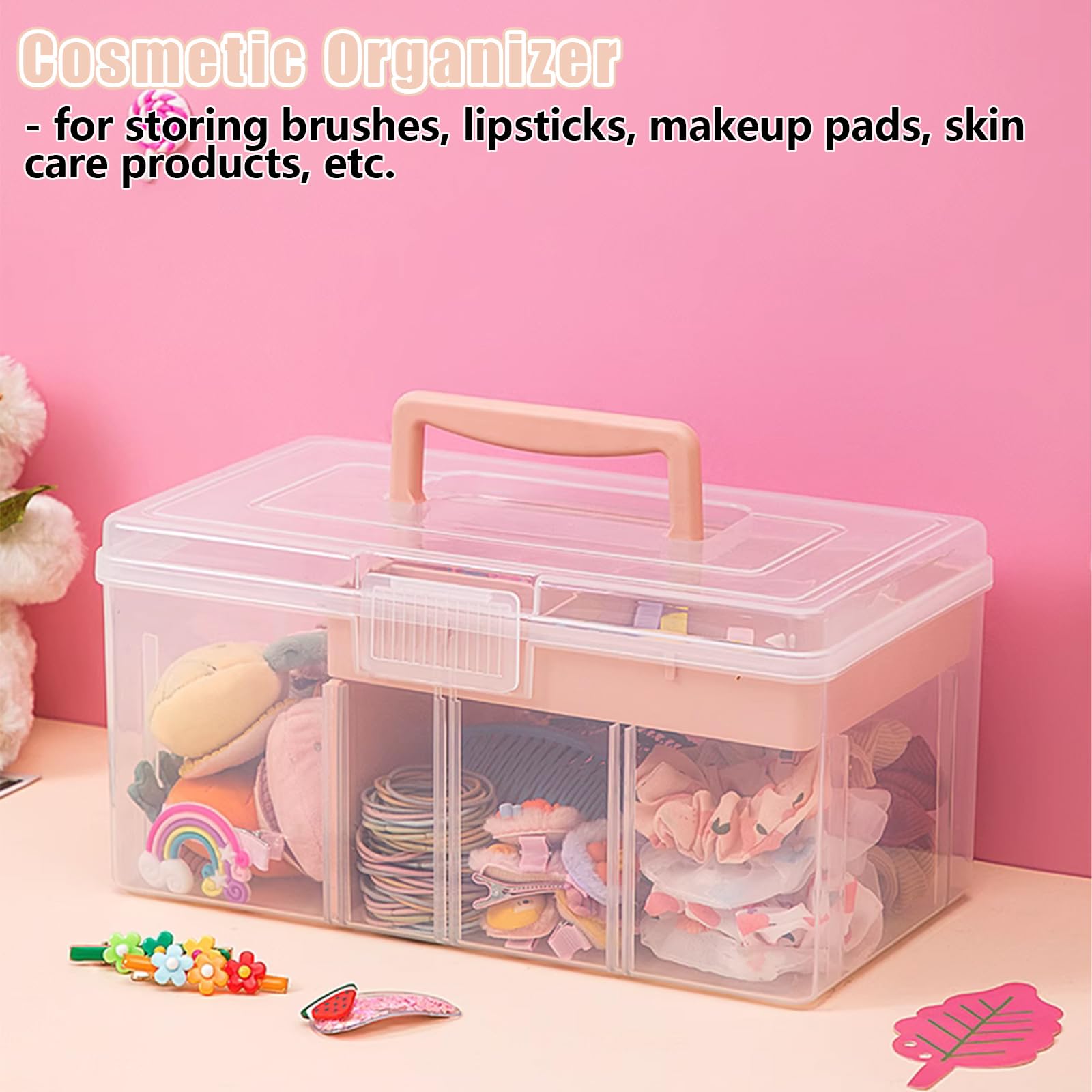 CYEAH 2 Pcs 2 Layer Clear Plastic Dividing Storage Box with Removable Tray, Multipurpose Storage Box with Handle, Craft Organizers and Storage Clear Storage Container for Art Craft Sewing Supplies