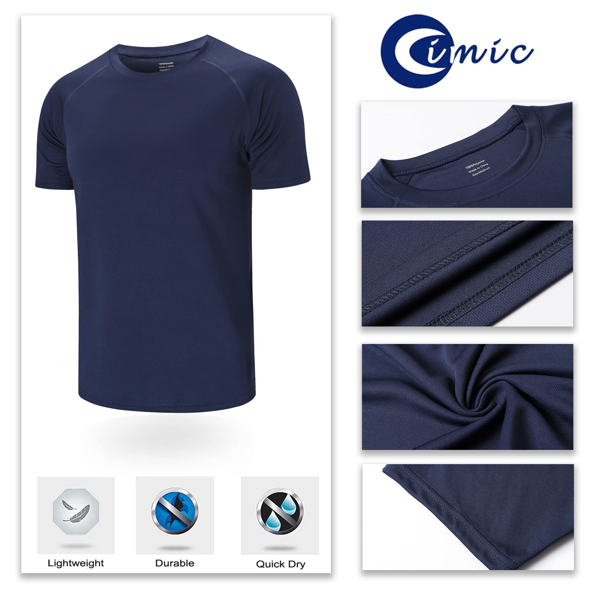Cimic Workout Shirts for Men, 3 Pack Mens Crew Neck Casual Gym Shirts Short Sleeve Plain Athletic Moisture Wicking Dry Fit Active T-Shirts-Navy (Medium, 590-Black Grey Navy)