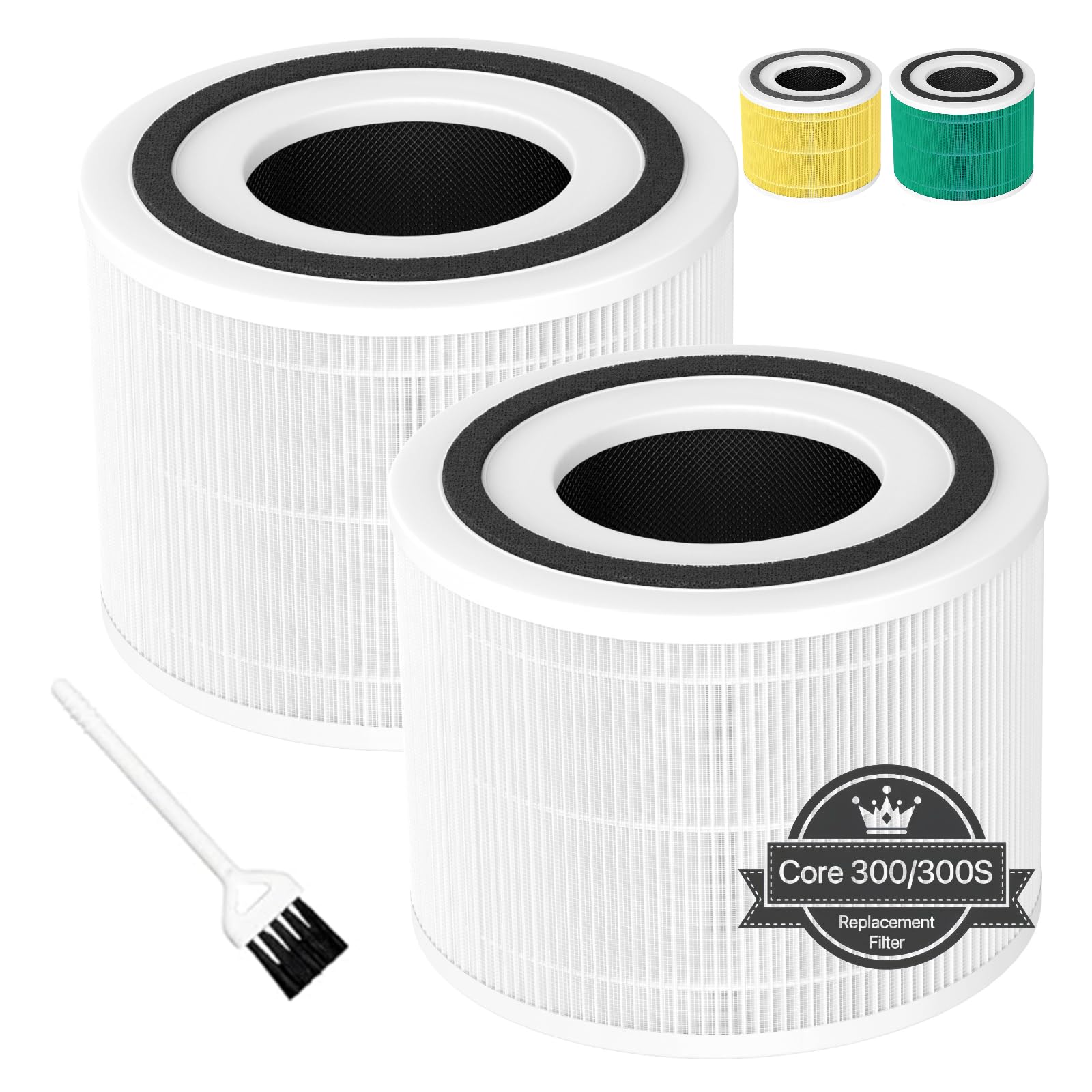 Core 300 Replacement Filter for LEVOIT Air Purifier Core 300 and Core 300S, 3-In-1 Filter, H13 True HEPA Replacement Filter, Efficiency Activated Carbon (White-2 Pack)