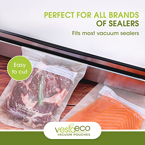 VestaEco Commercially Compostable Vacuum Seal Rolls | Embossed | 8 Inches x 20 Feet (2 Vacuum Seal Rolls) | 11 Inches x 16 Feet (3 Vacuum Sealer Rolls)