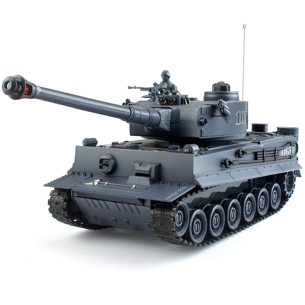 Rc Tanks,1:28 WW2 German Tiger Army Tank Toys for Boys,9 Channels Remote Control Vehicles with Sound and Light,RC Military Toys for Kids Boys Girls(Gray)