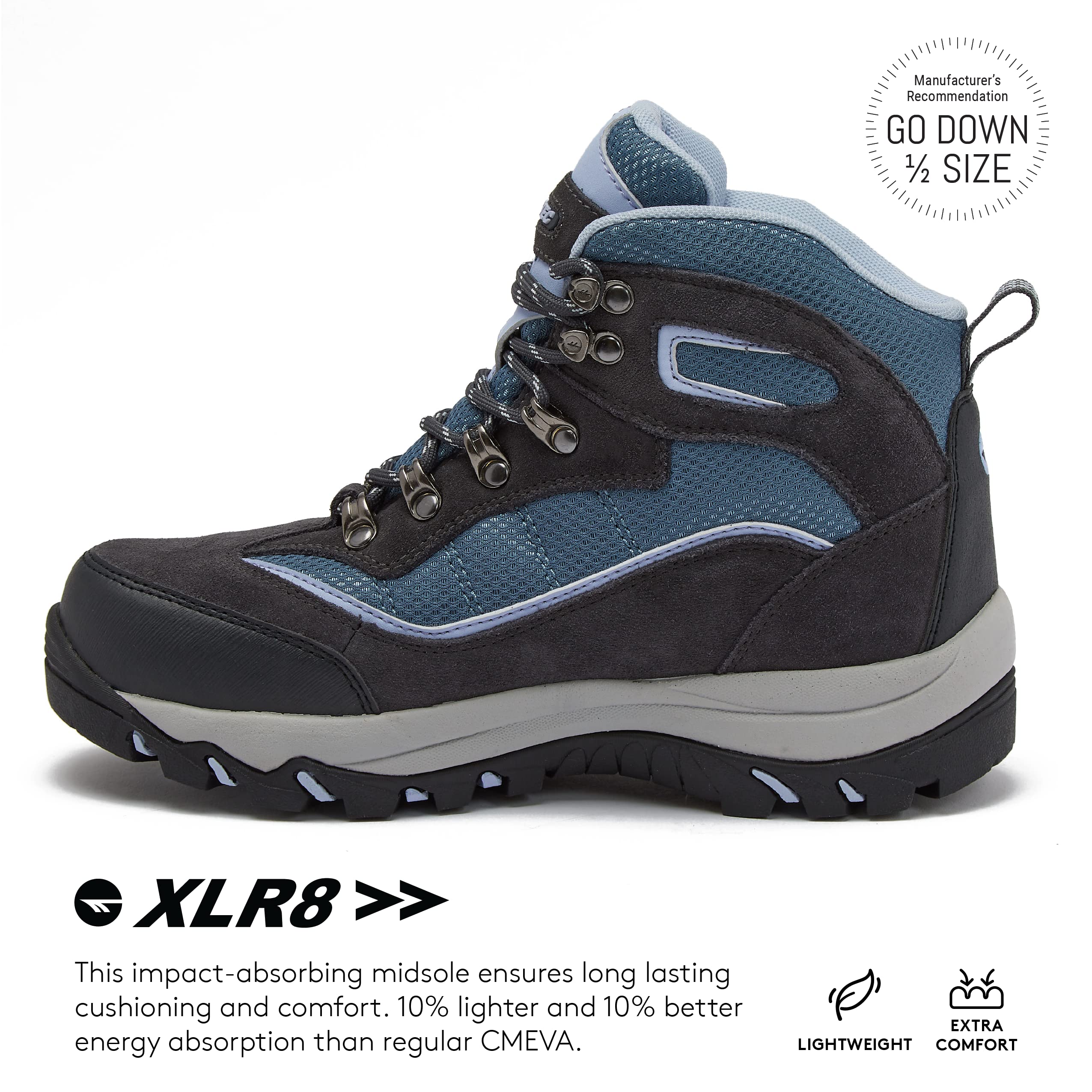 HI-TEC Skamania Mid WP Waterproof Women's Hiking Boots, New 2023 Model with High Performance Rubber Outsoles - Trail, Mountain and Backpacking Shoes - Dark Grey/Navy Blue, 7 Medium