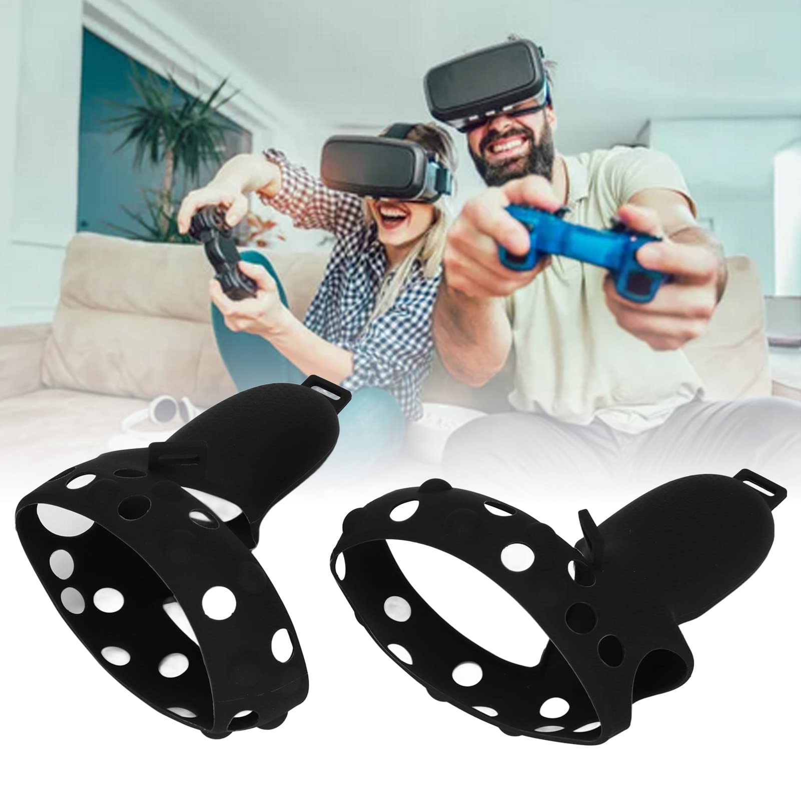 VR Joystick , Adjustable Protective Antislip Comfortable Controller Grip Cover Sweatproof with Strap for Quest 2(black)