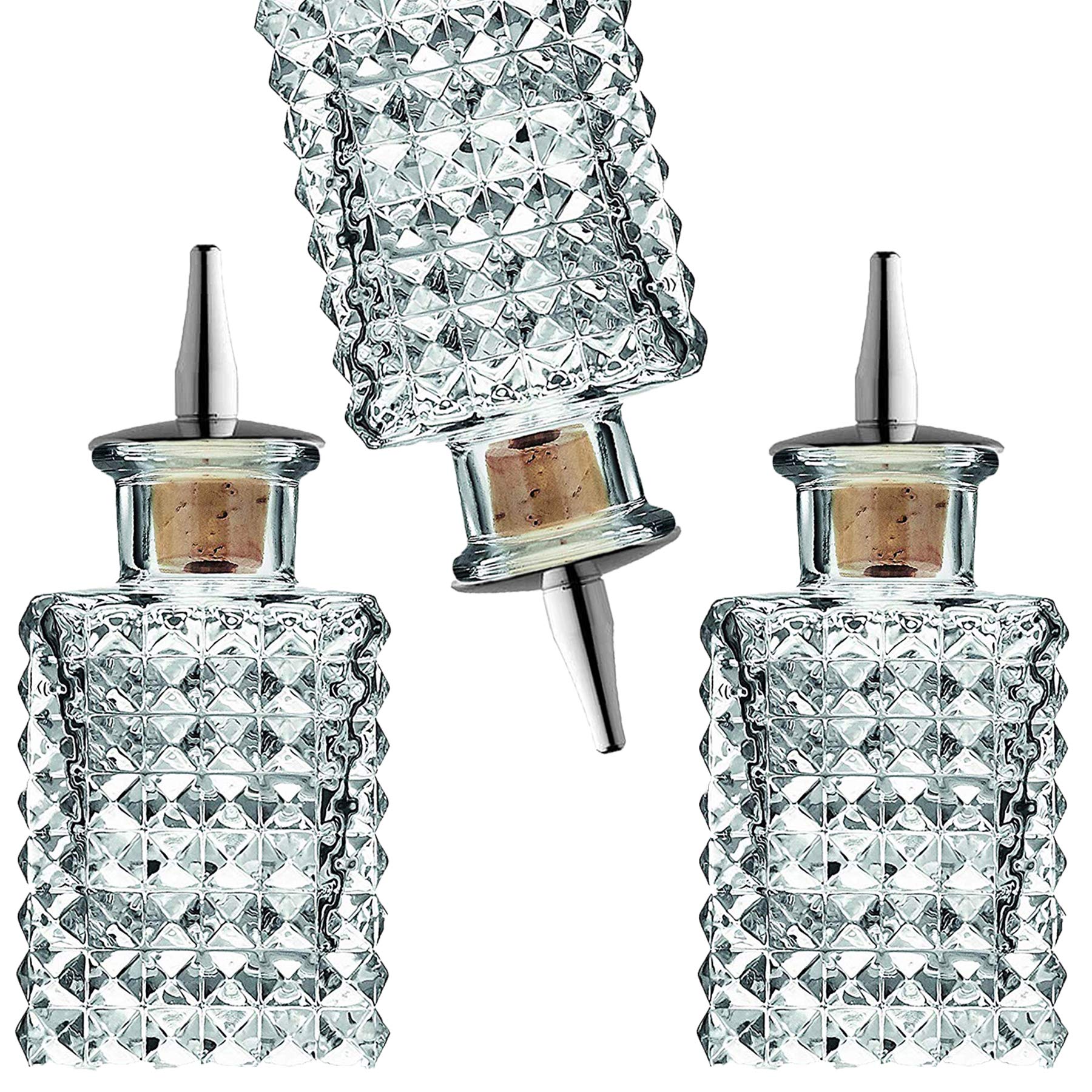 Cocktail Bitters Bottle - Vintage Square Glass Design with Cork and Stainless Steel Dasher Top - 3-ounces Professional Bar Set Accessory Tool for Making Craft Cocktails (3)