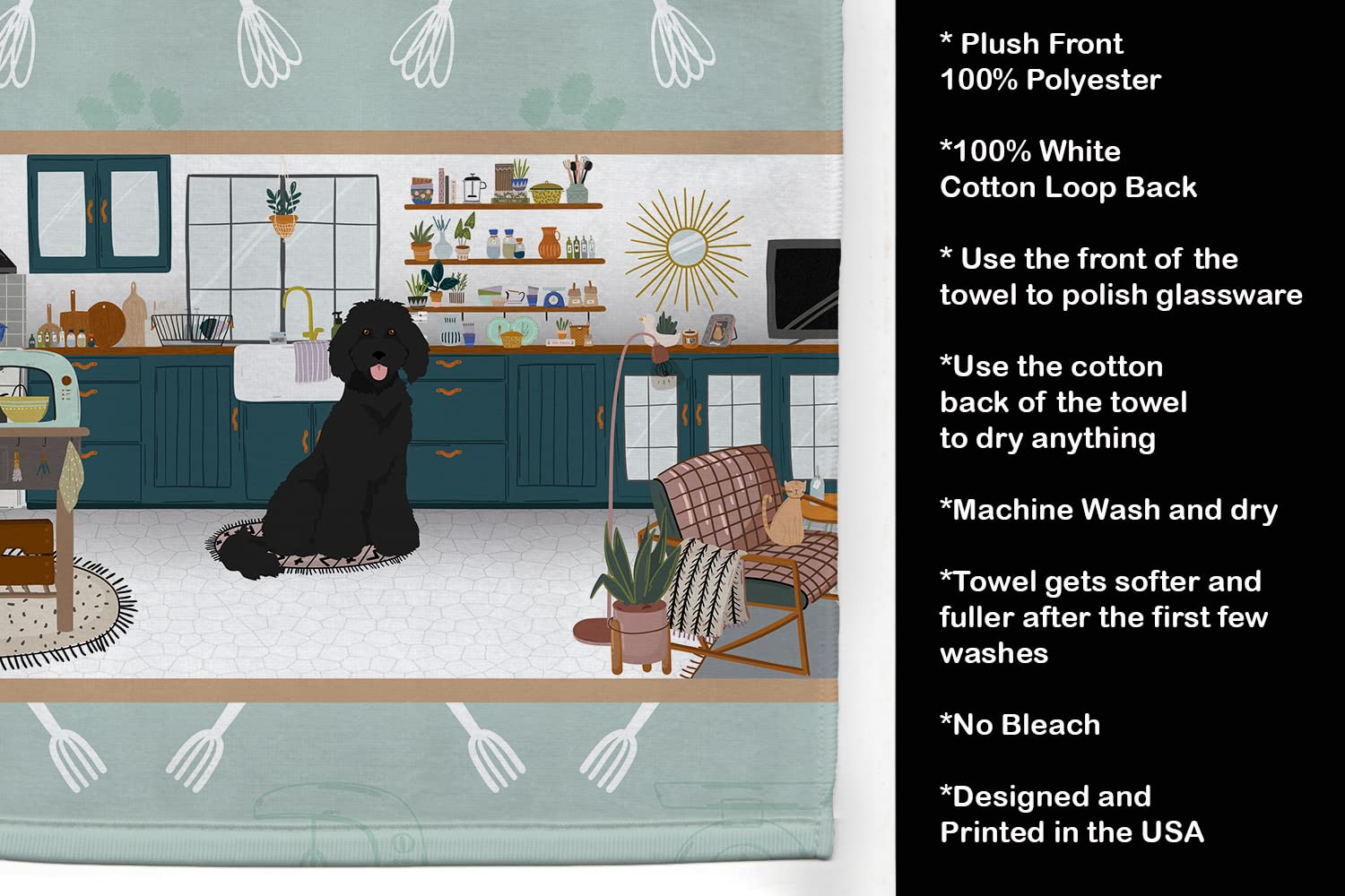 Caroline's Treasures WDK5989KTWL Standard Black Poodle in The Kitchen Kitchen Towel Dish Cloths Guest Hand Towel Decorative Bathroom Towel for Face,Tea, Dishcloth, Kitchen and Bath