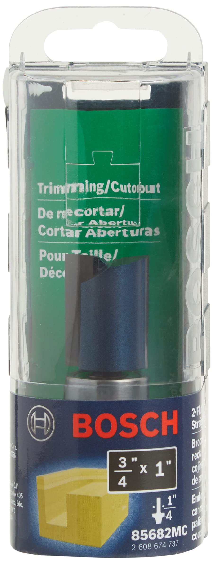 Bosch 85682MC 3/4 In. x 1 In. Carbide-Tipped Double-Flute Top-Bearing Straight Trim Router Bit