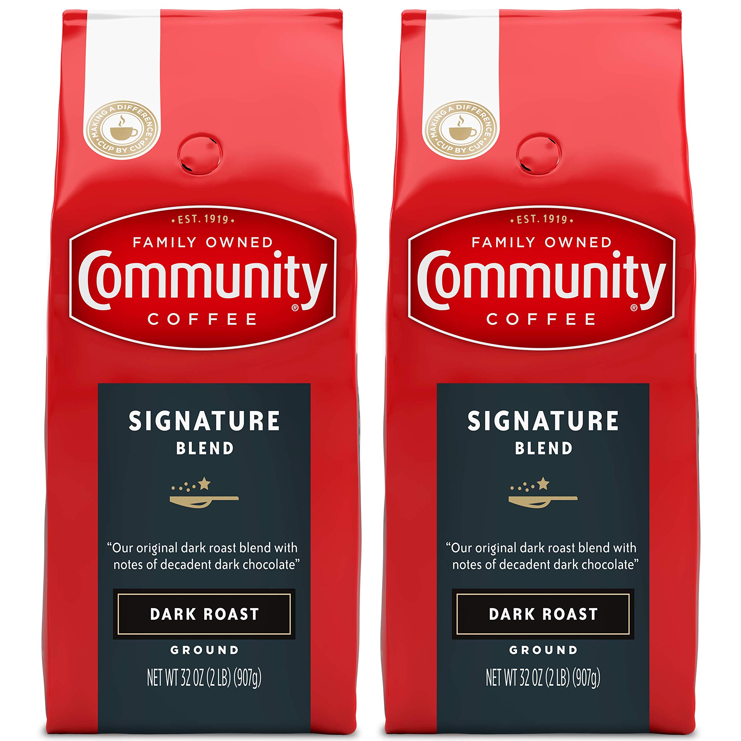 Community Coffee Signature Blend Ground Coffee, Dark Roast, 64 Ounce (32 Ounce Bags, Pack of 2)