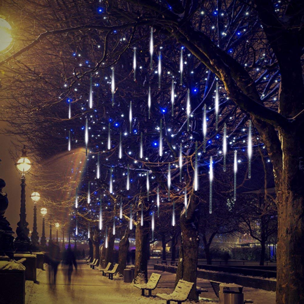 Rain Drop Lights,30cm 8 Tubes 144 LED(11.8 inch/Tube) Icicle Snow Falling Raindrop Lights for Wedding Party Holiday Xmas Halloween Home Garden Tree Decoration (White)