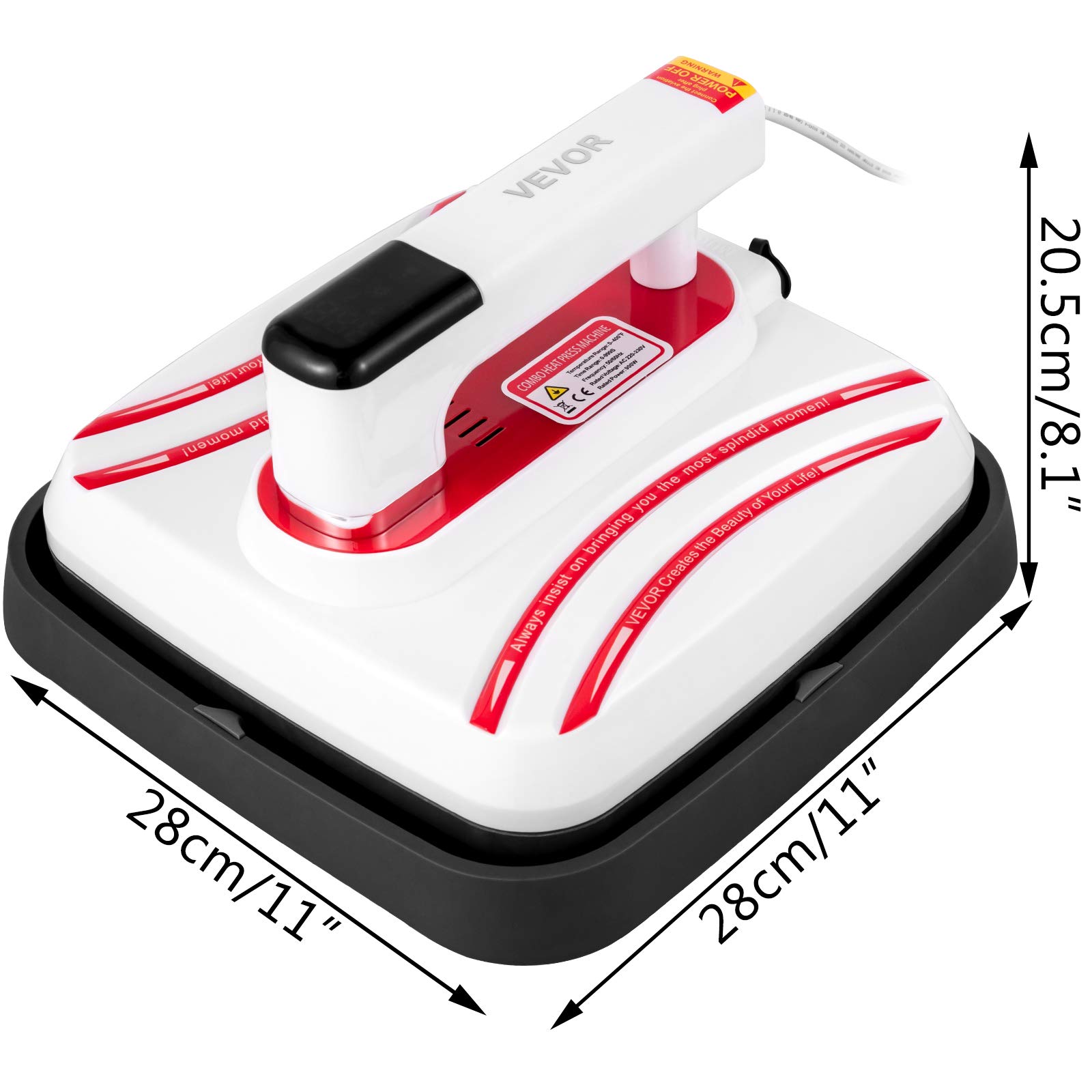 VEVOR Mini Press 800W Mini Heat Press 10 x 10 Inch Red Portable Easy Press Mini Highly-sensitive Touch Screen Vibration Function Press Machine Mini Press for T-shirts with Reliable Double-tube Heating