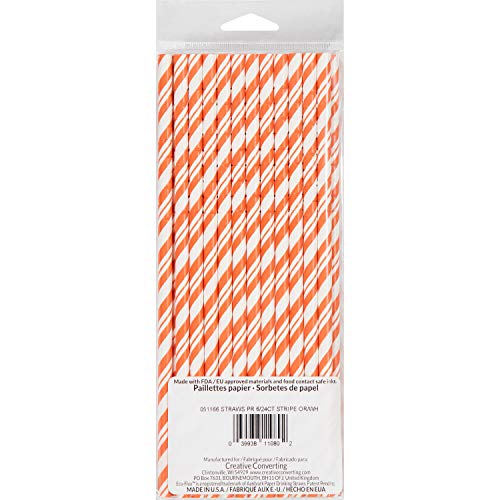 Creative Converting Striped Paper Straws, One Size, Orange/White