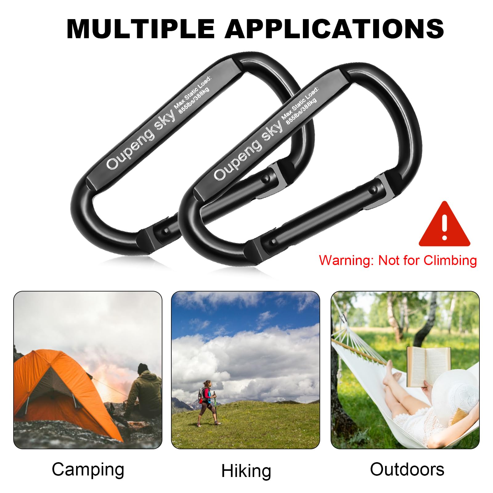 Carabiner Clip, 4 Pack, 855lbs,3" Heavy Duty Caribeaners for Hammocks, Camping Accessories, Hiking, Keychains,Outdoors and Gym etc, Small Carabiners for Dog Leash, Harness and Key Ring, Black