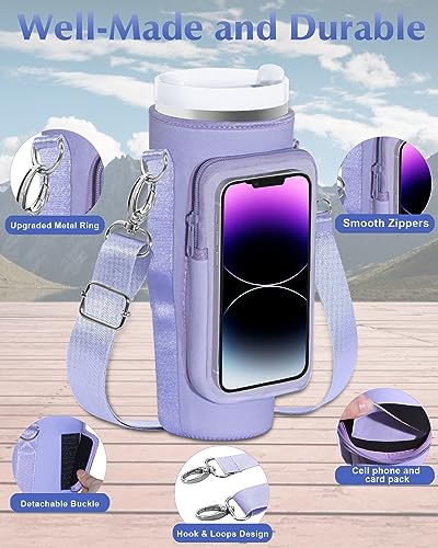 OriJoy Water Bottle Carrier Holder Pouch with Phone Pocket for Stanley Quencher H2.0 & Adventure 40 oz Tumbler, Protector Sleeve with Strap