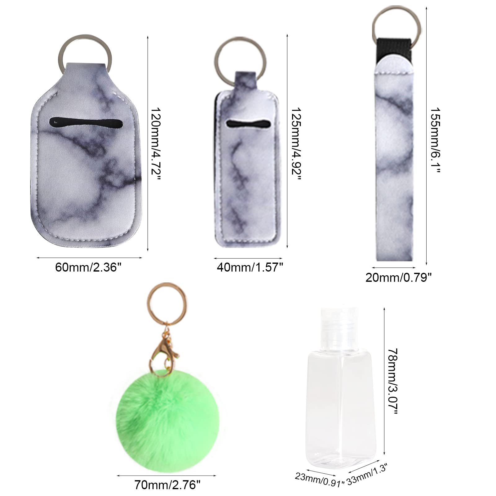 Manste 60Pcs Chapstick Holder Keychain Bulk,Travel Bottles with Keychain、Lipstick Holder Keychain、Fluffy Ball Keychain、Keychain Wristlet Lanyards、Colorful Pom Poms Keychains、Pompoms Keyring