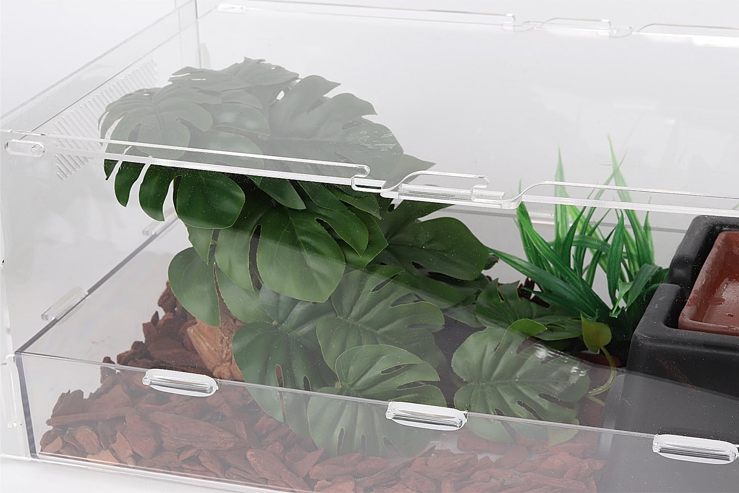 WOLEDOE Reptile Plants for Terrarium, Ball Python Tank Decor Accessories fit Bearded Dragon Crested Leopard Gecko Lizard Chameleon Snake Frog Tortoise Hermit Crab - Fake Monstera