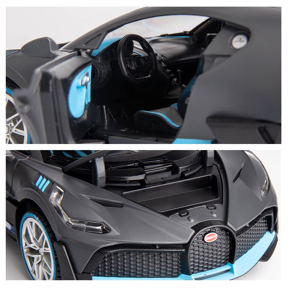 WAKAKAC 1/24 Bugatti Divo Model Car Alloy Diecast Pull Back Toy Vehicle with Light and Music Supercar Toys for Toddlers Kids Children Gift (Gray)